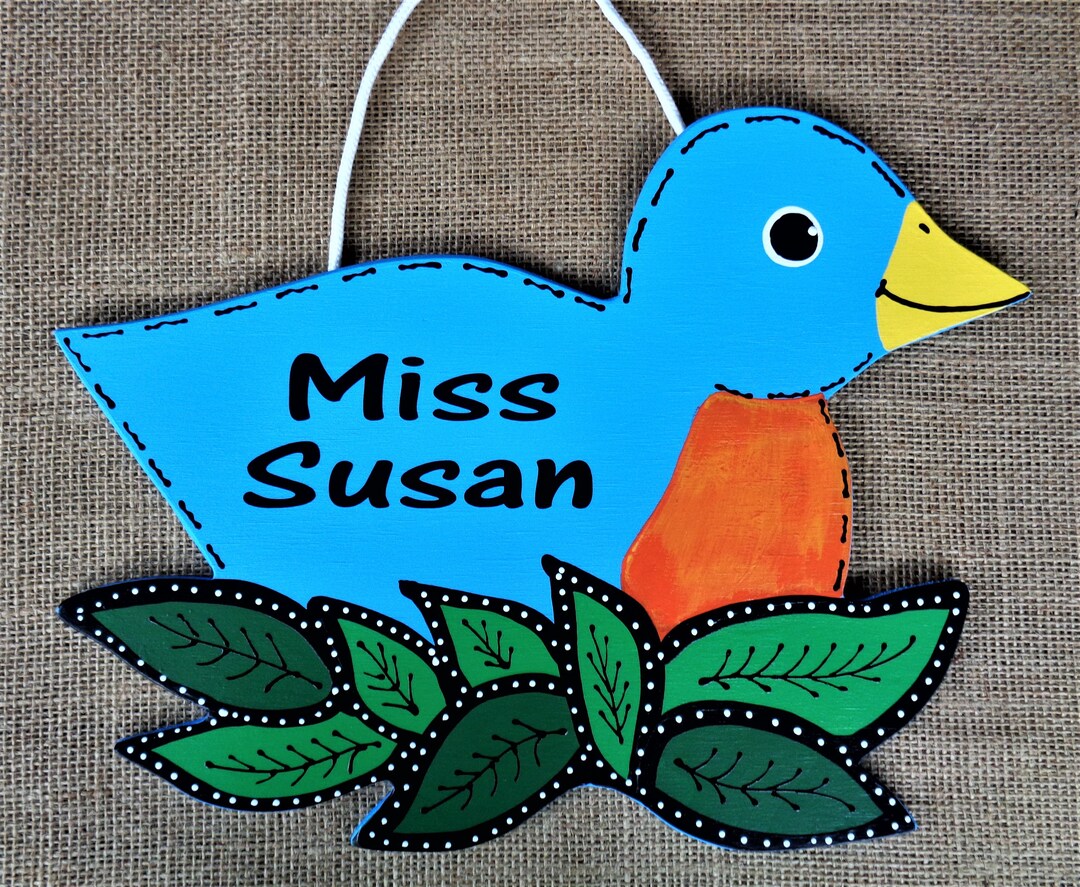 Personalize Blue BIRD TEACHER SIGN Wall Door Plaque School Class ...