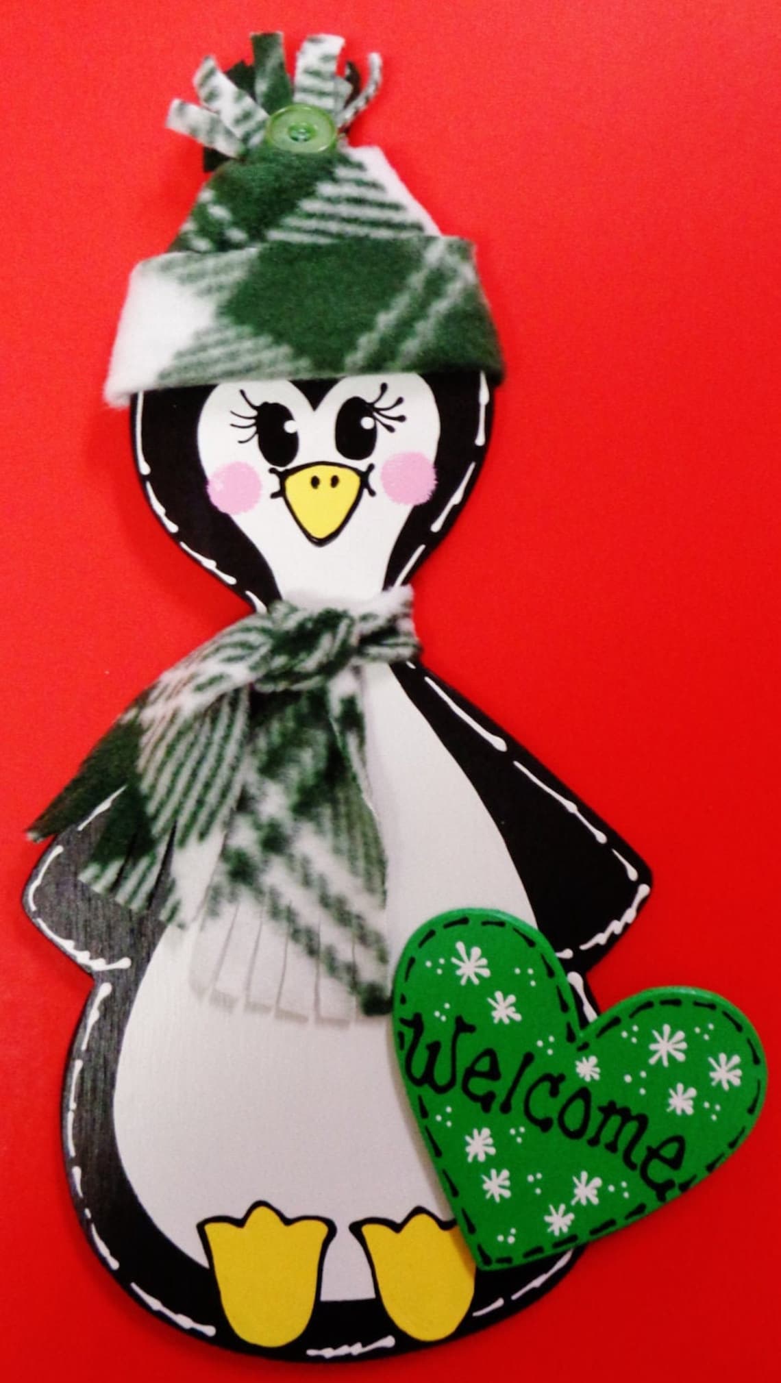 WELCOME PENGUIN SIGN Winter Season Holiday Plaque Christmas Wall & Door ...