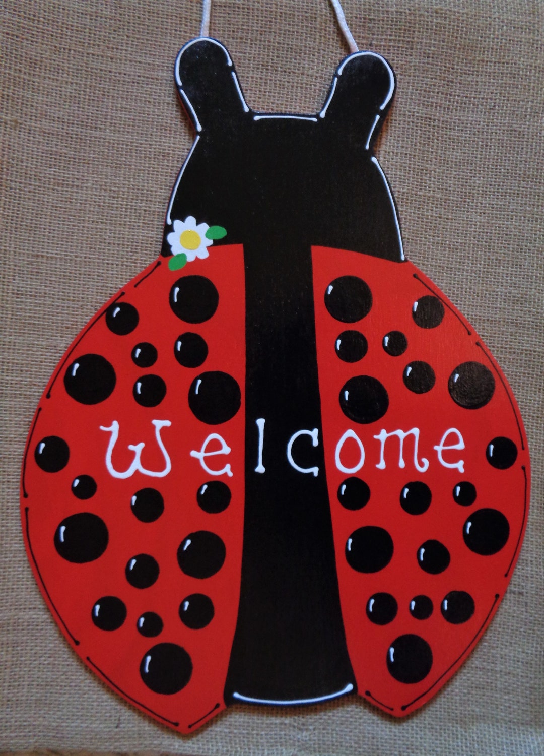 LADYBUG WELCOME Shaped SIGN Seasonal Wall Plaque Home Family Deck Patio ...