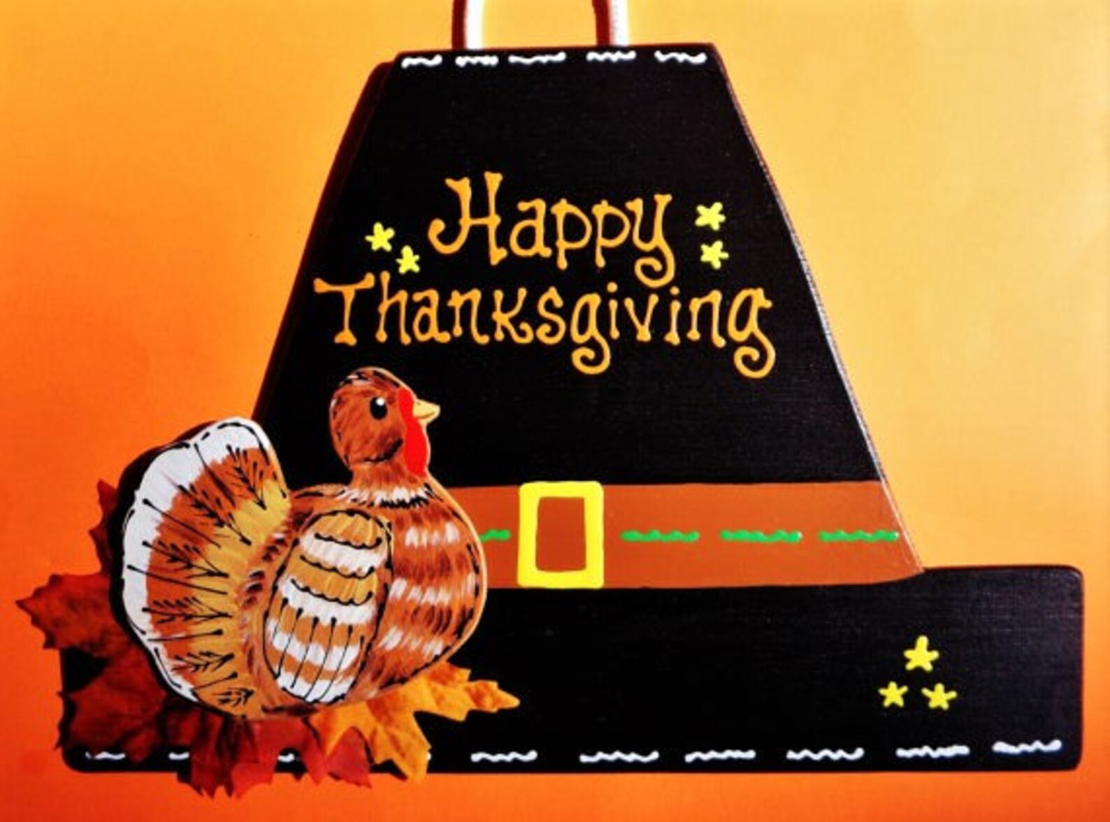 Happy Thanksgiving PILGRIM HAT Sign TURKEY Wall Hanger Plaque Pumpkin ...