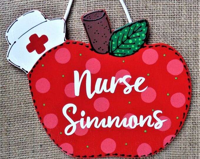 Personalized Apple NURSE SIGN Wall Art Door Hanger Plaque Wood Crafts ...