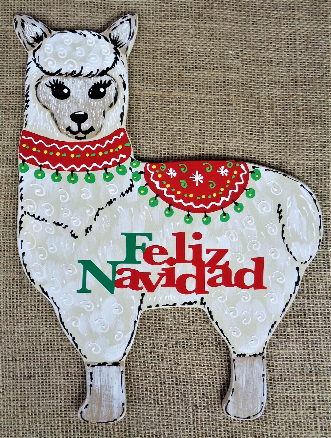 Feliz Navidad LLAMA SIGN Christmas Holiday Wreath Attachment Wall Art ...