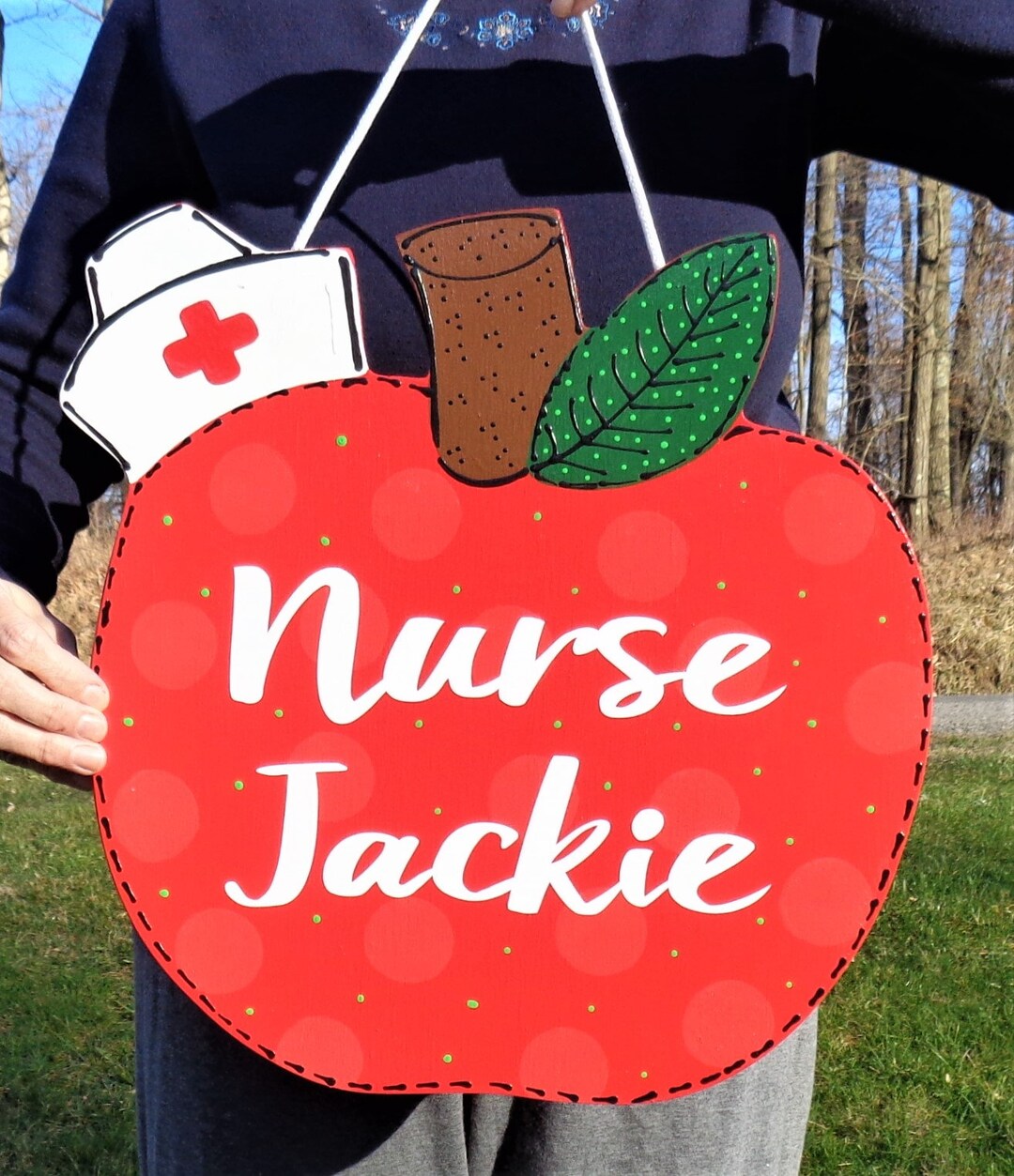 Personalized 15" Apple NURSE SIGN Wall Art Door Hanger Plaque Wood ...