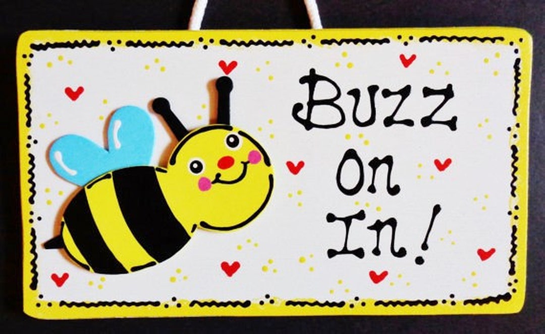 Buzz on in BUMBLEBEE OVERLAY Family Sign Bee Wall Hanger Plaque Decor ...