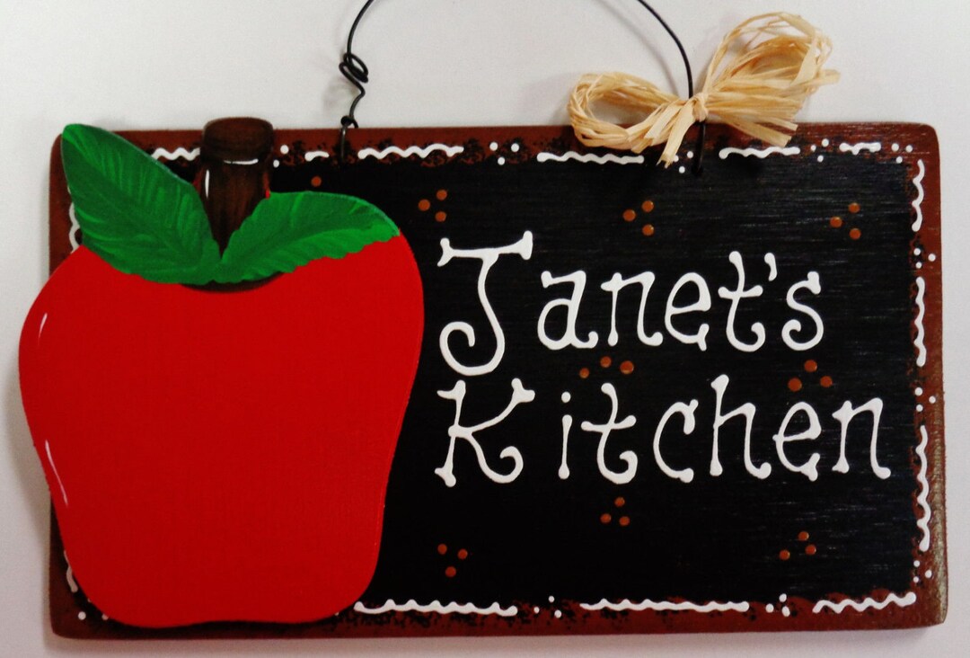 APPLE Personalized Name KITCHEN SIGN Decor Country Wood Wall Hanger ...