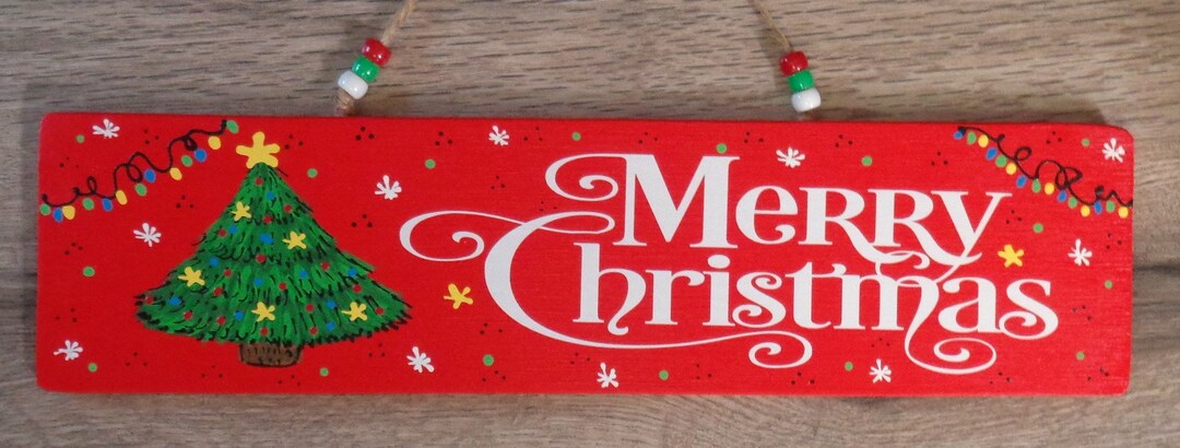 Hand Painted Merry Christmas Tree Sign: Holiday Shelf Sitter or Wreath ...
