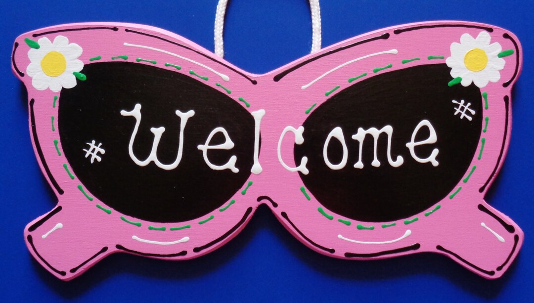 SUNGLASSES WELCOME Shaped SIGN Wall Plaque Home Family Deck Patio Door ...