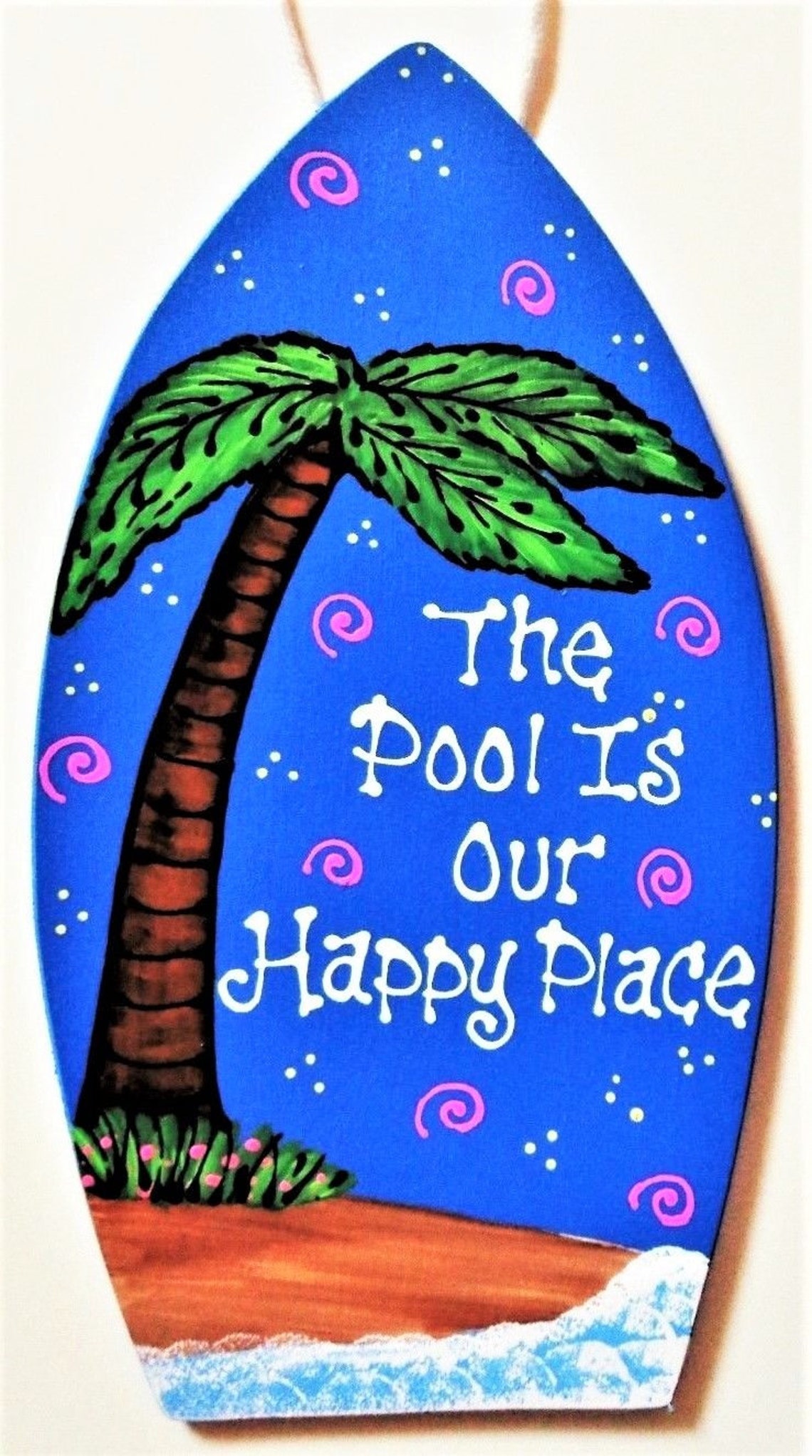 The POOL is Our Happy Place SURFBOARD SIGN Tropical Deck Patio | Etsy
