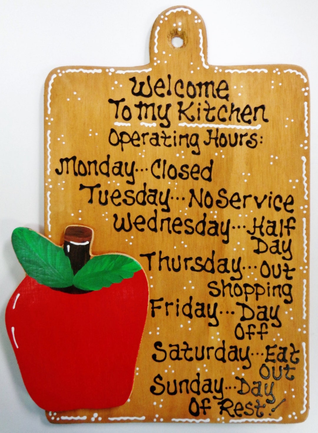 APPLE Kitchen Operating Hours SIGN Fruit Plaque Handcrafted Country ...