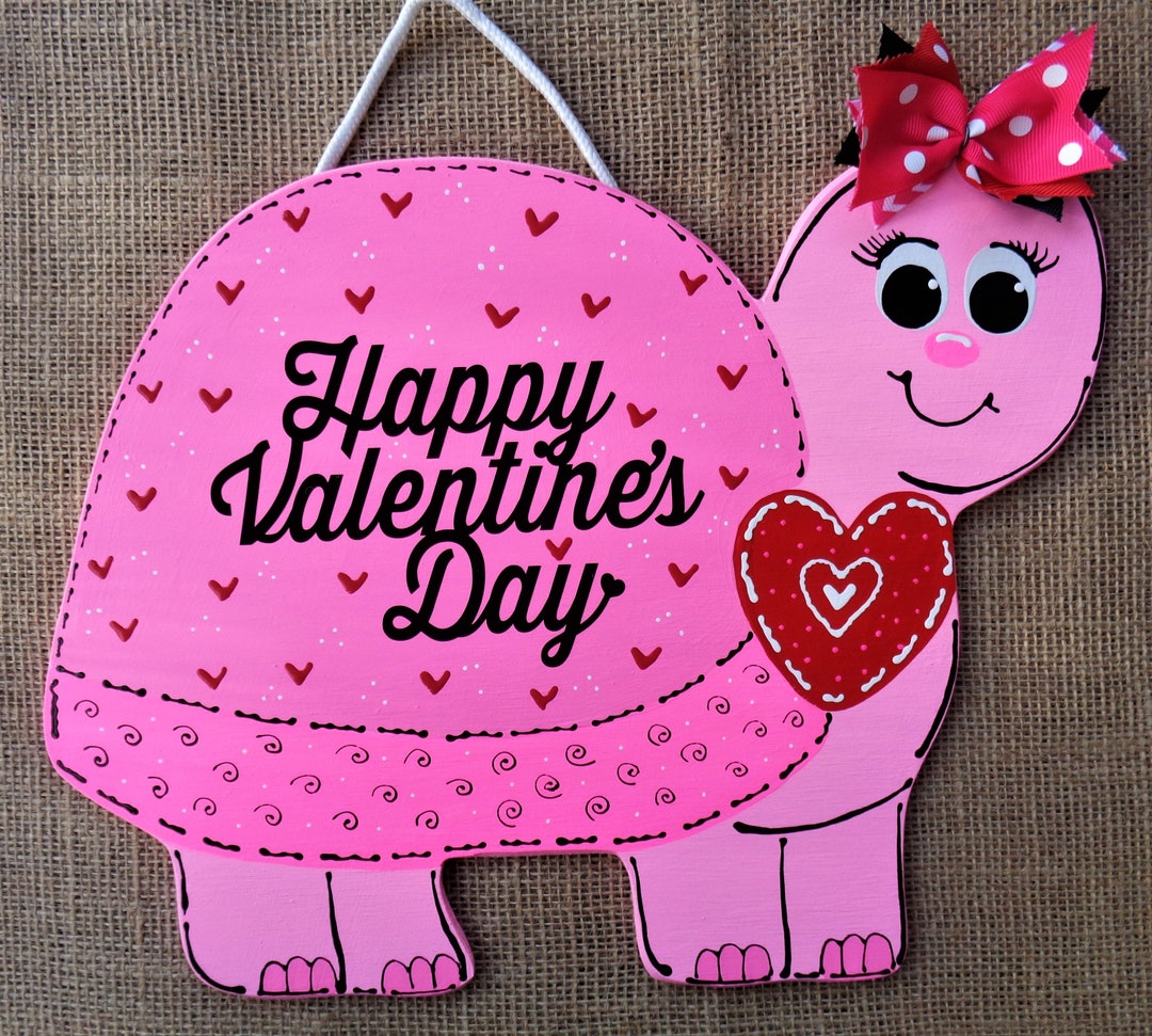 HAPPY VALENTINE'S DAY Turtle Sign Wall Art Door Hanger Plaque Hand ...