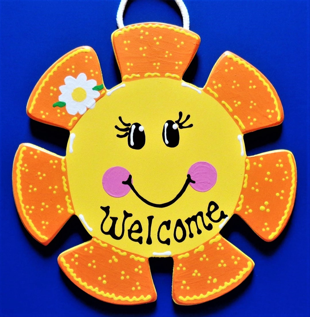 SUN WELCOME Shaped SIGN Wall Plaque Home Family Deck Patio - Etsy