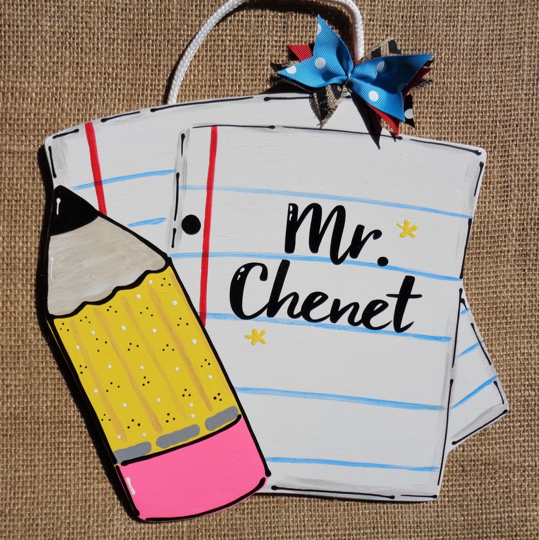 Personalized Notebook Pencil TEACHER SIGN Class Classroom Name Door ...