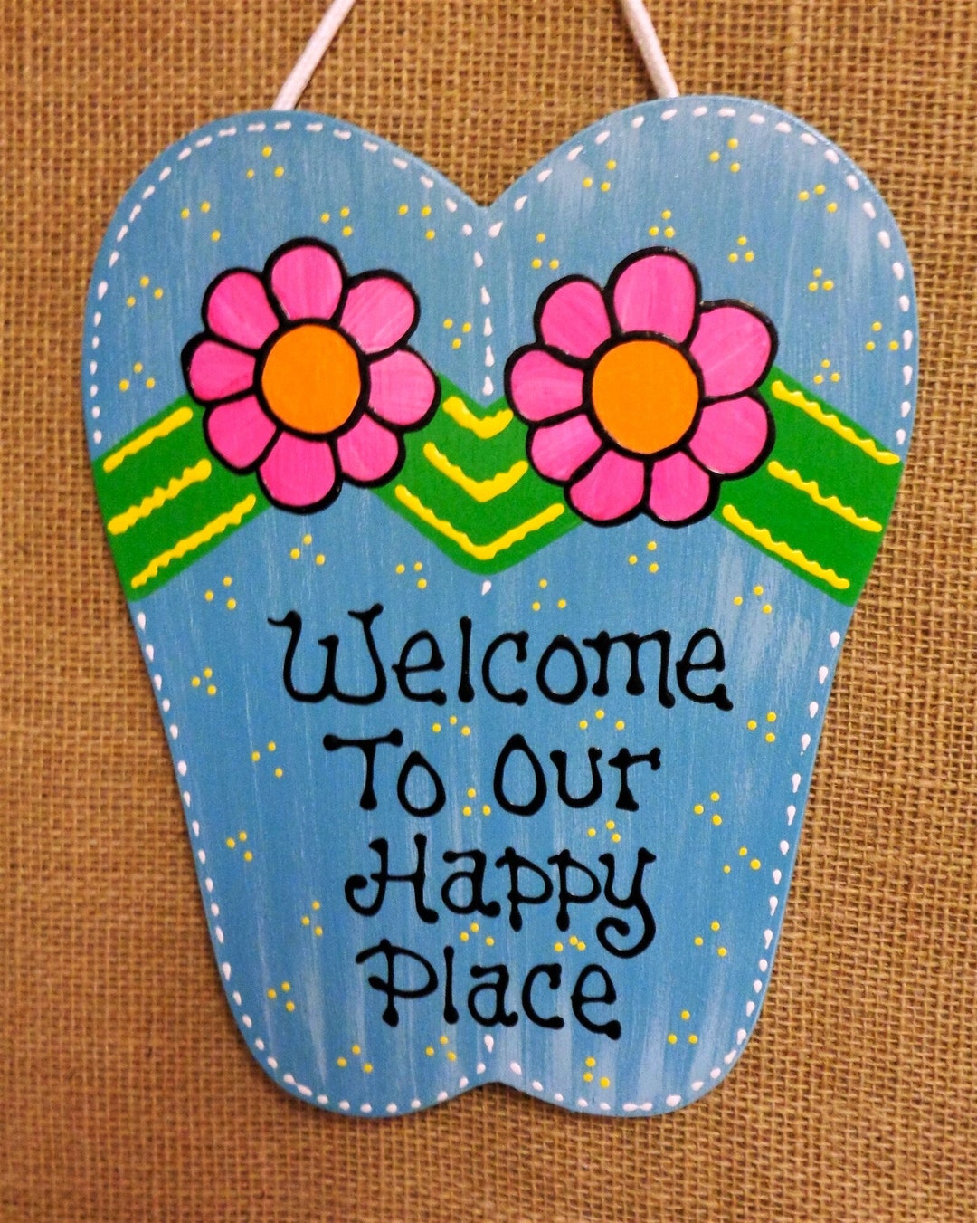FLIP FLOPS Welcome to Our Happy Place Sign Tiki Bar Pool Hot Tub Beach ...