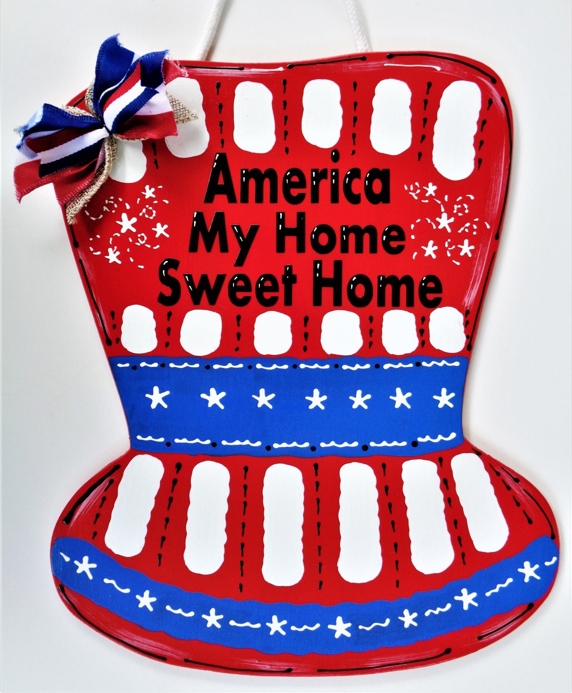 AMERICA My Home Sweet Home SIGN Americana Wall Art Door Hanger Plaque ...