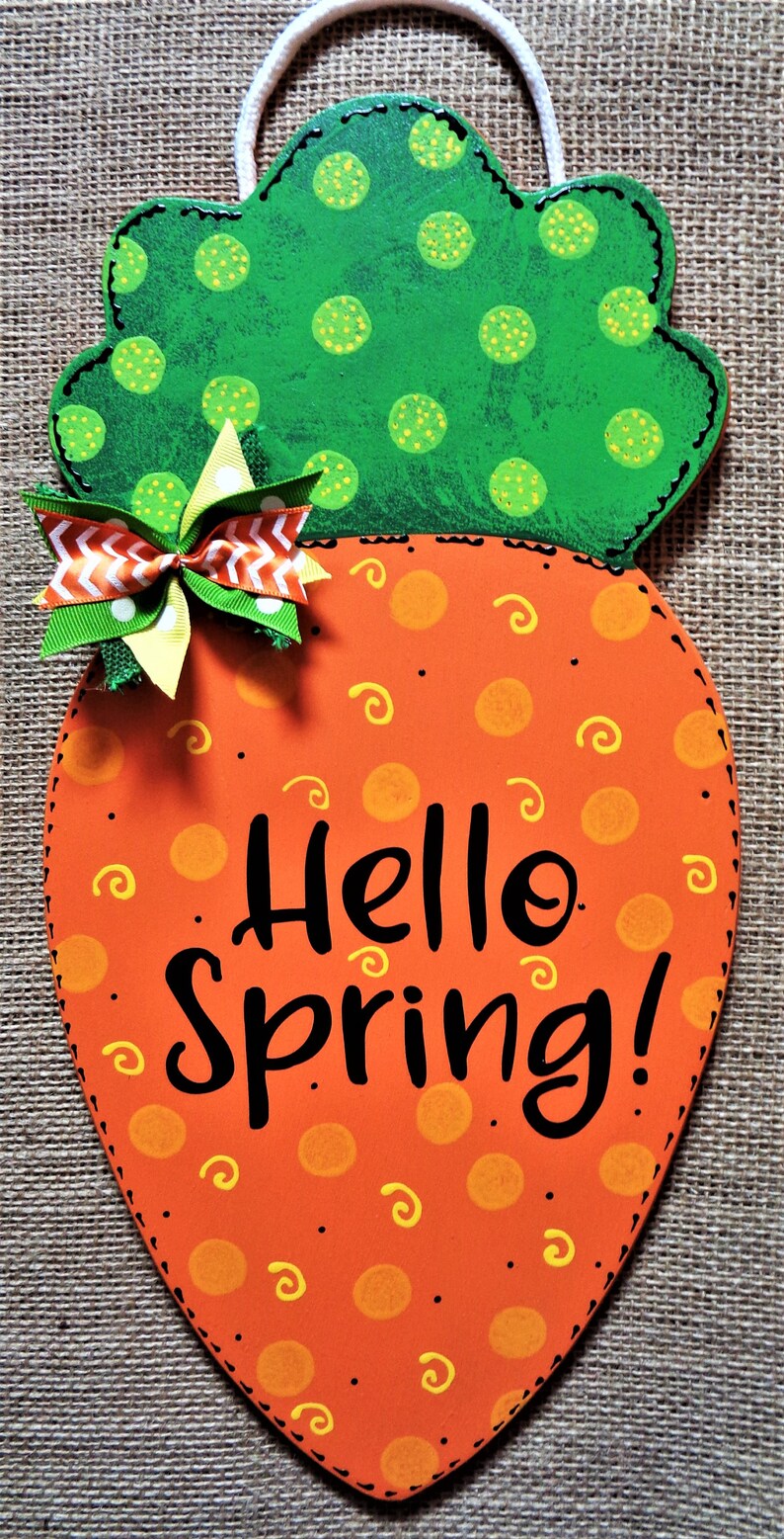 HELLO SPRING CARROT Sign Wall Art Door Decor Hanger Home Plaque ...