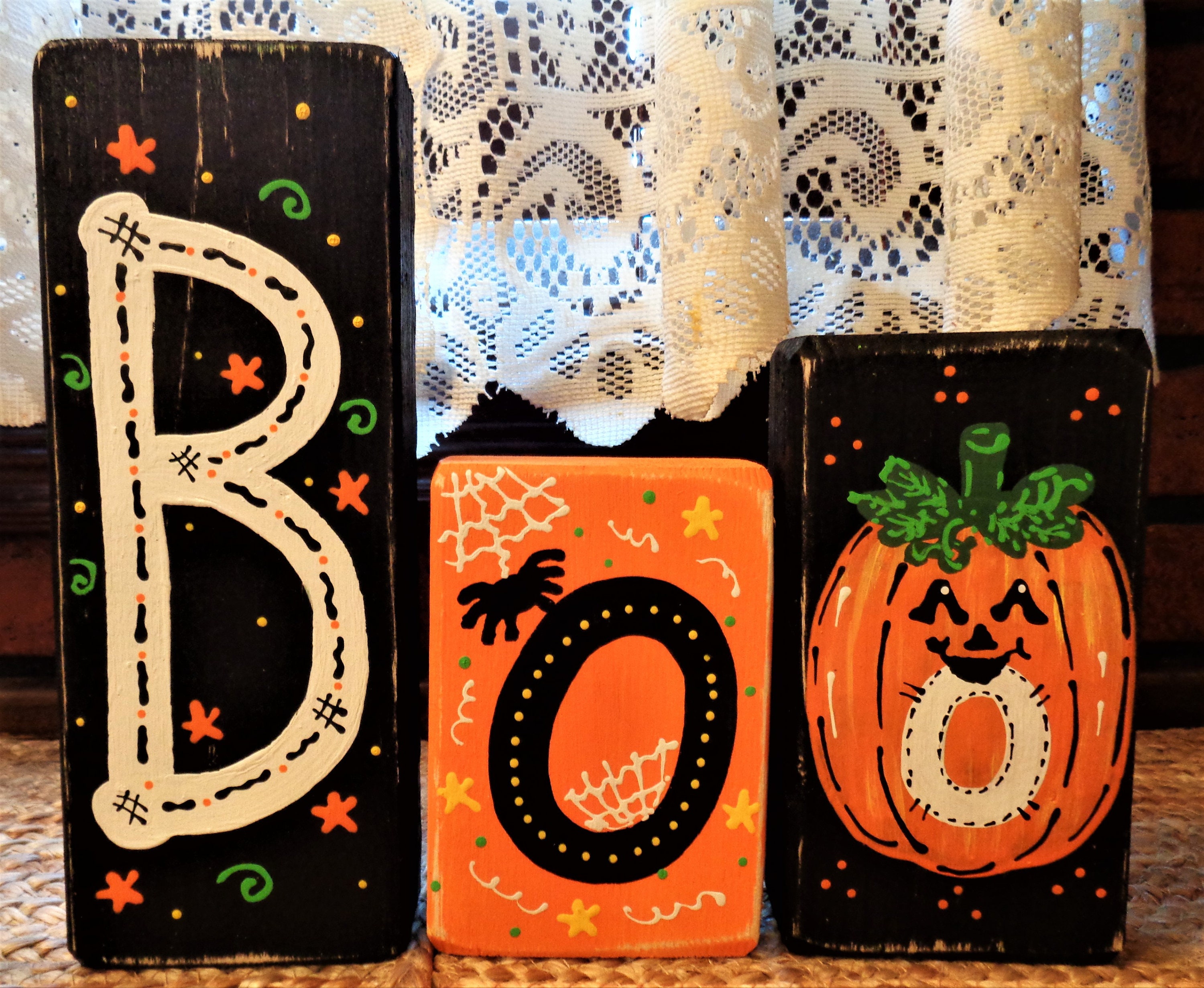 Distressed 3 Pc. Boo WOOD BLOCK SET Halloween Fall Autumn | Etsy