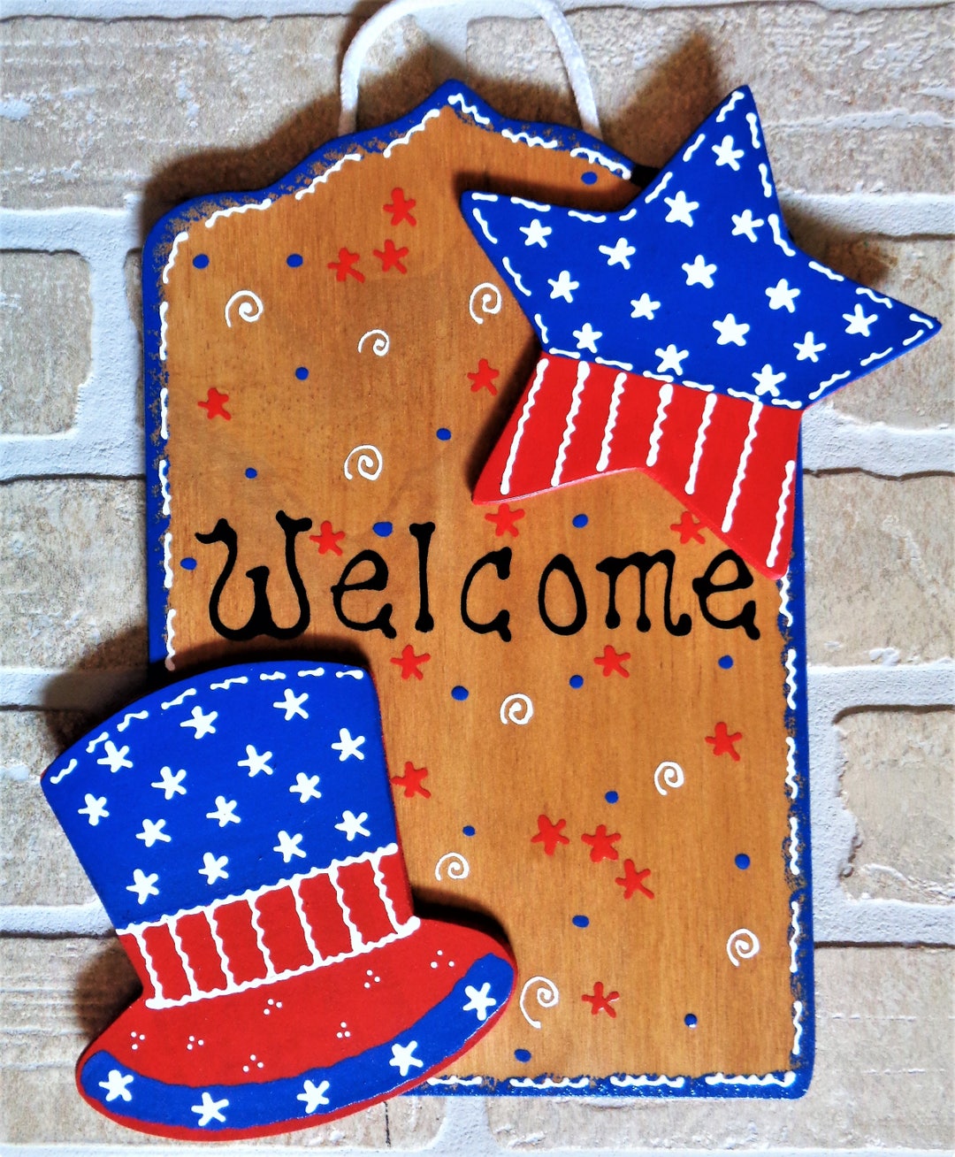 AMERICANA Hat & Star WELCOME SIGN Wall Art Door Hanging Hanger Plaque ...