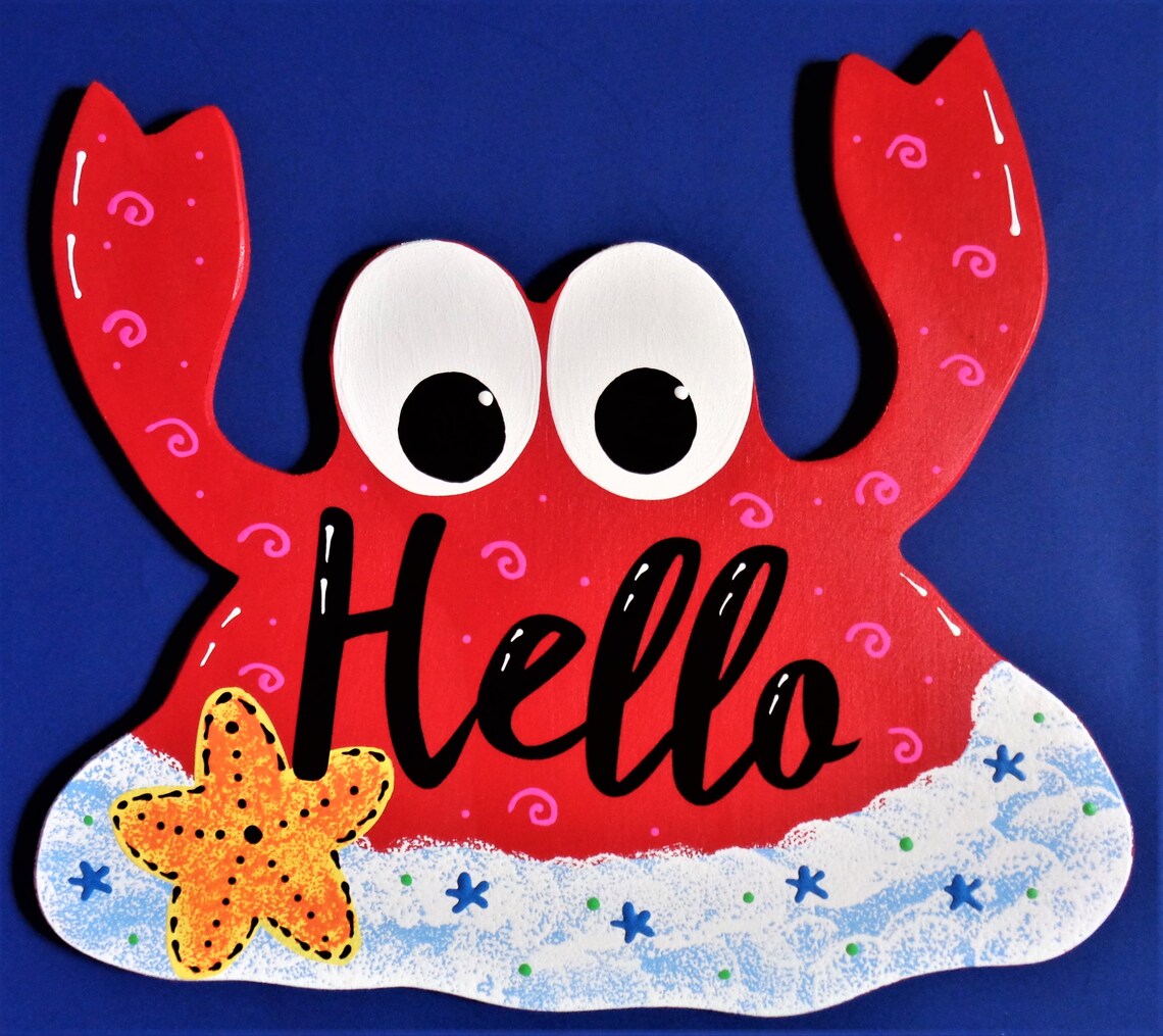HELLO CRAB SIGN Deck Patio Pool Wall Art Door Plaque Backyard - Etsy