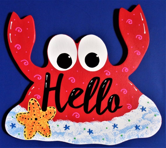 HELLO CRAB SIGN Deck Patio Pool Wall Art Door Plaque Backyard | Etsy