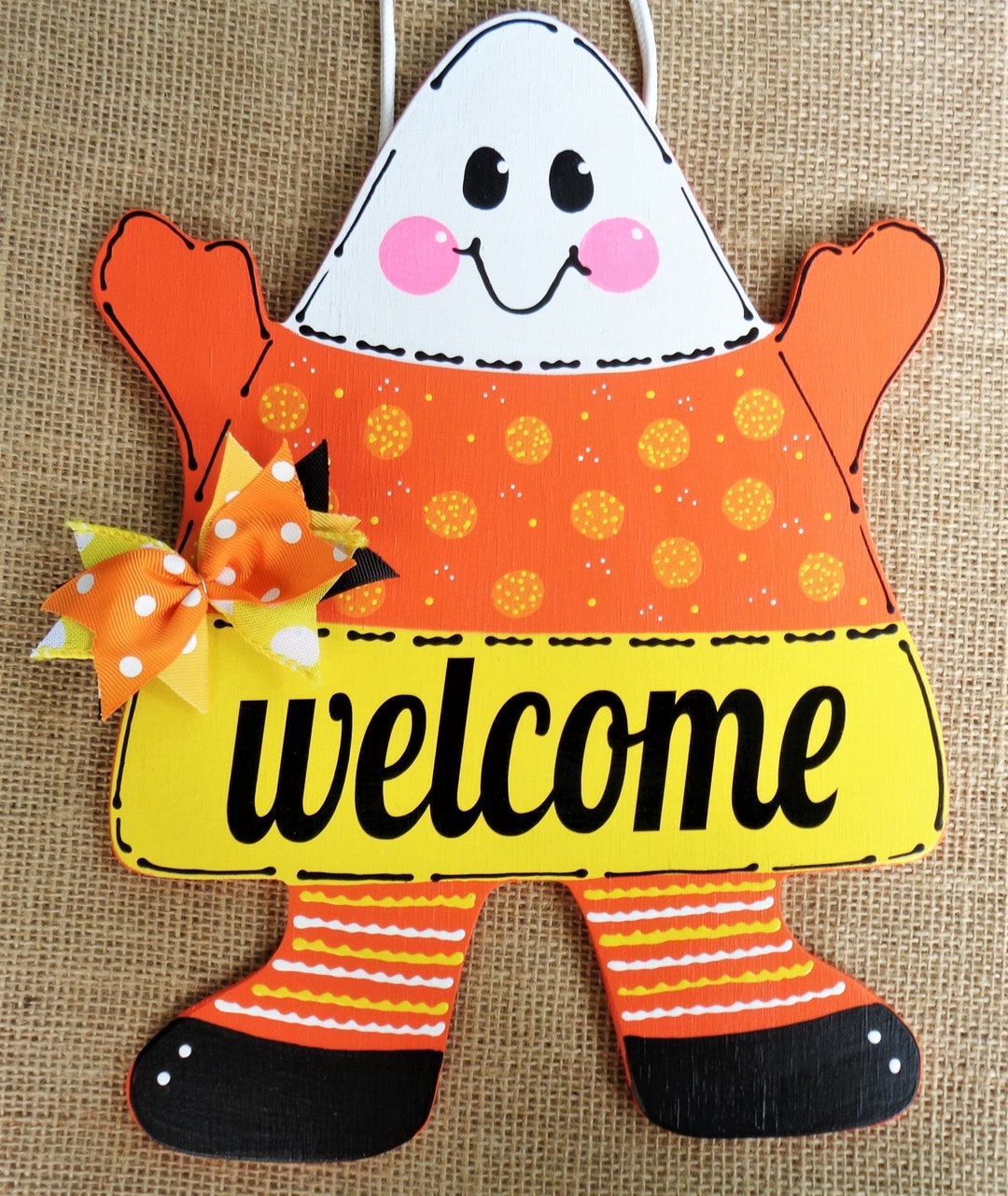 Halloween CANDY CORN Welcome SIGN Pumpkin Wall Art Door Plaque Holiday ...