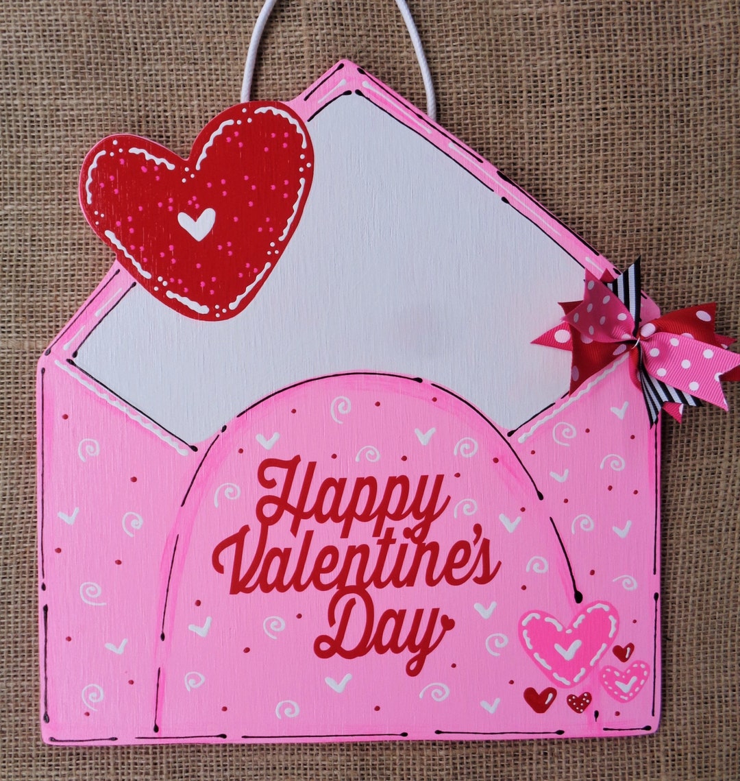 HAPPY VALENTINE'S DAY Envelope Sign Wall Art Door Hanger Holiday Decor ...