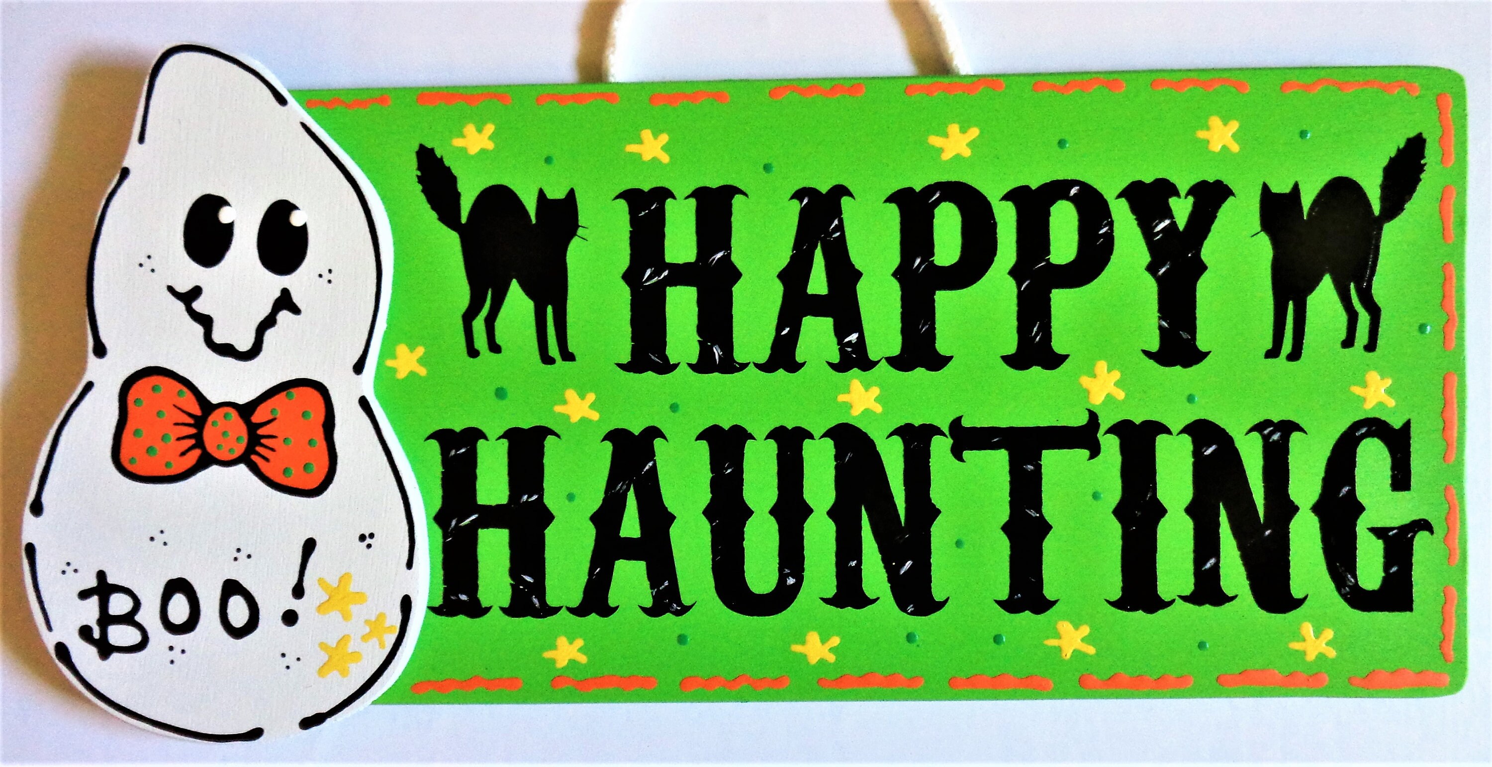 HAPPY HAUNTING Ghost SIGN Autumn Fall Decor Wall Door Hanging Hanger ...