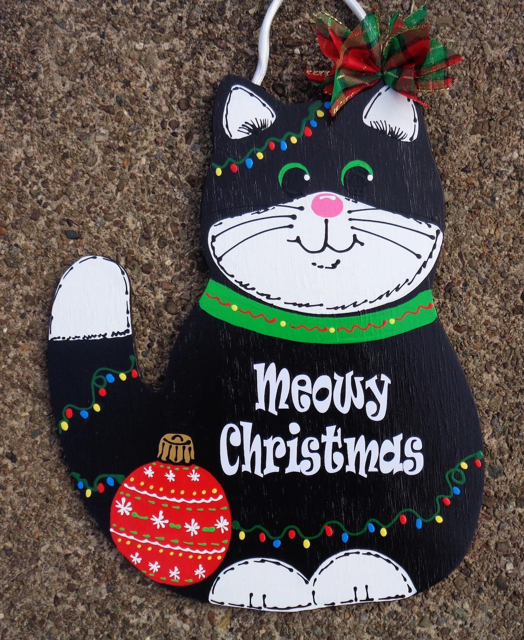 Meowy Christmas BLACK CAT Holiday Sign Plaque Wall Decor Room Door ...