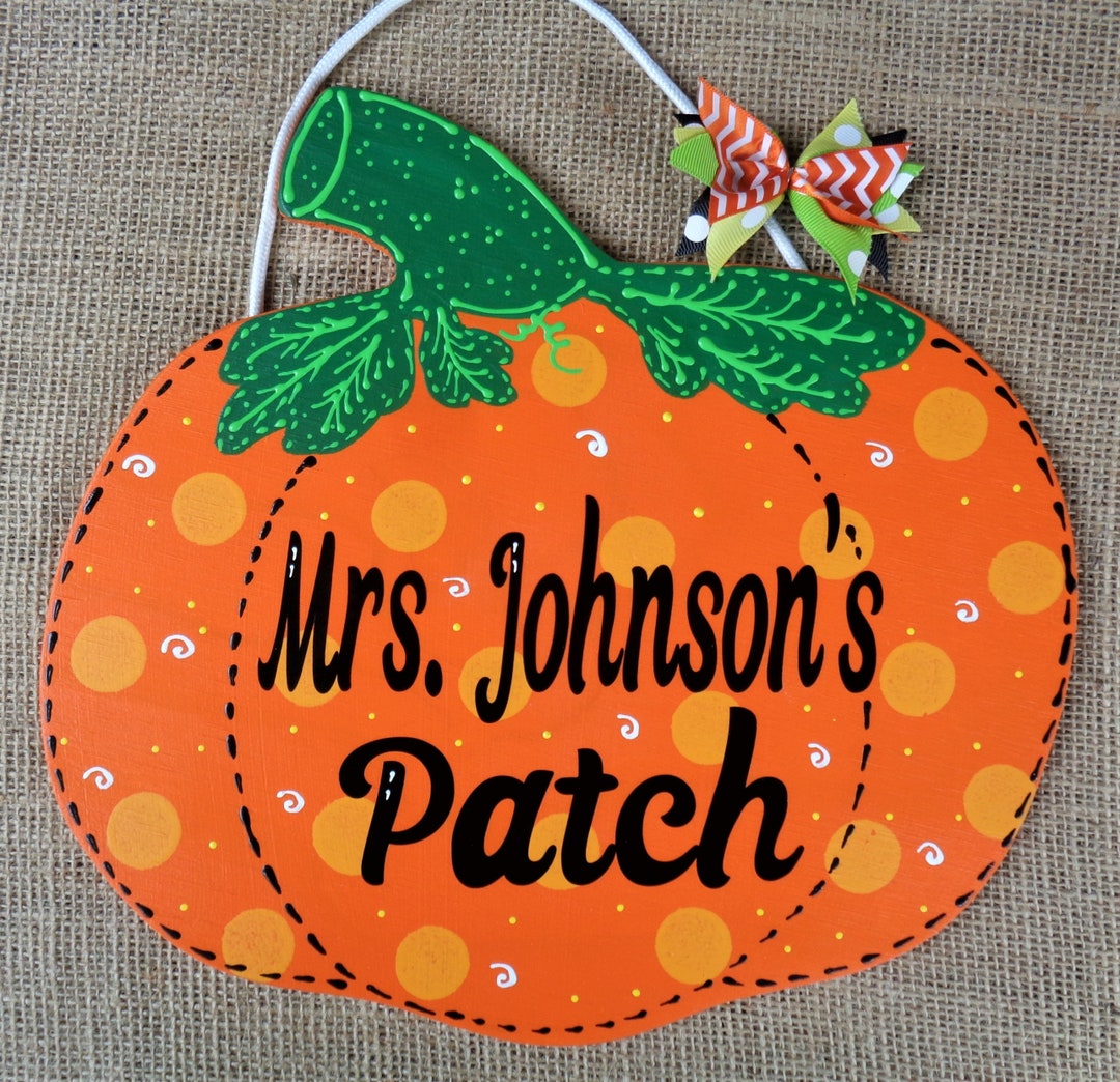 Personalize PUMPKIN TEACHER SIGN Class Classroom Name Room Door Plaque ...