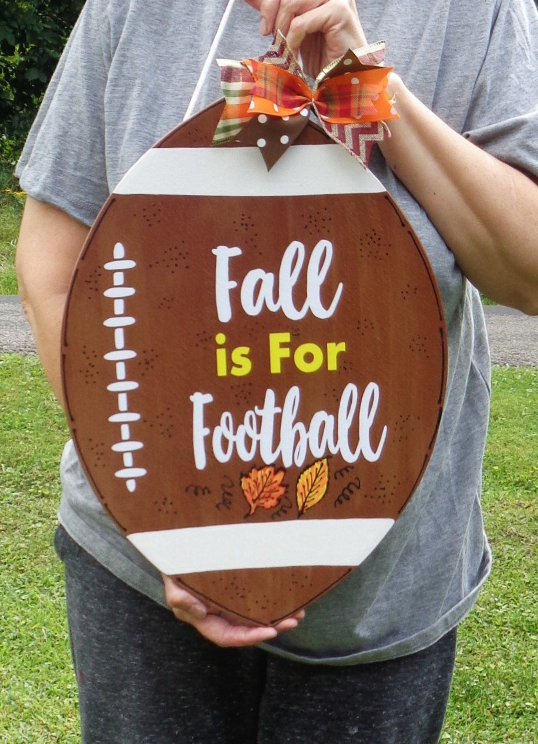 17" Fall is for FOOTBALL Wood Wooden Welcome Sign Wall Art Door Plaque ...