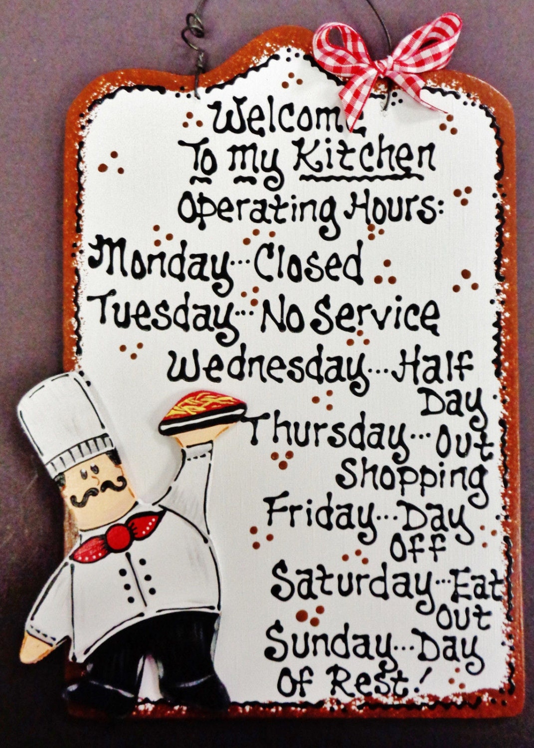 FAT CHEF OVERLAY Kitchen Hours Sign Plaque Country Wood Wall | Etsy