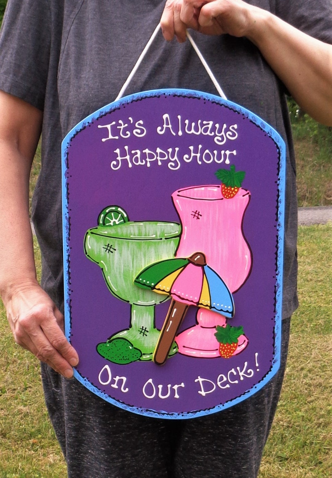 HAPPY HOUR Deck SIGN 17" Tropical Margarita Tropical Drinks Tiki Bar ...