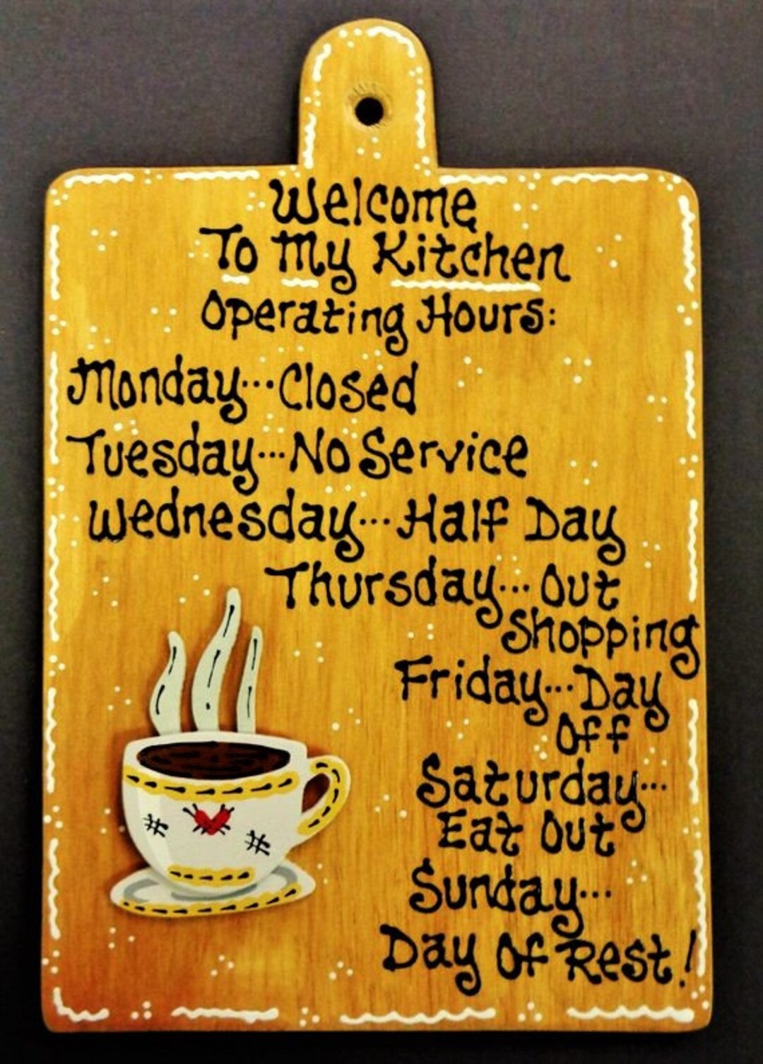 COFFEE CUP Kitchen Operating Hours SIGN Funny Wood Crafts Plaque Decor ...