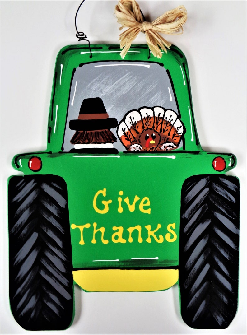 Give Thanks FARM TRACTOR Pilgrim & Turkey Thanksgiving SIGN Wall Art ...