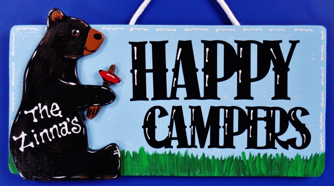 HAPPY CAMPERS Personalize Name BEAR Sign Camping Camp Campsite Camper ...
