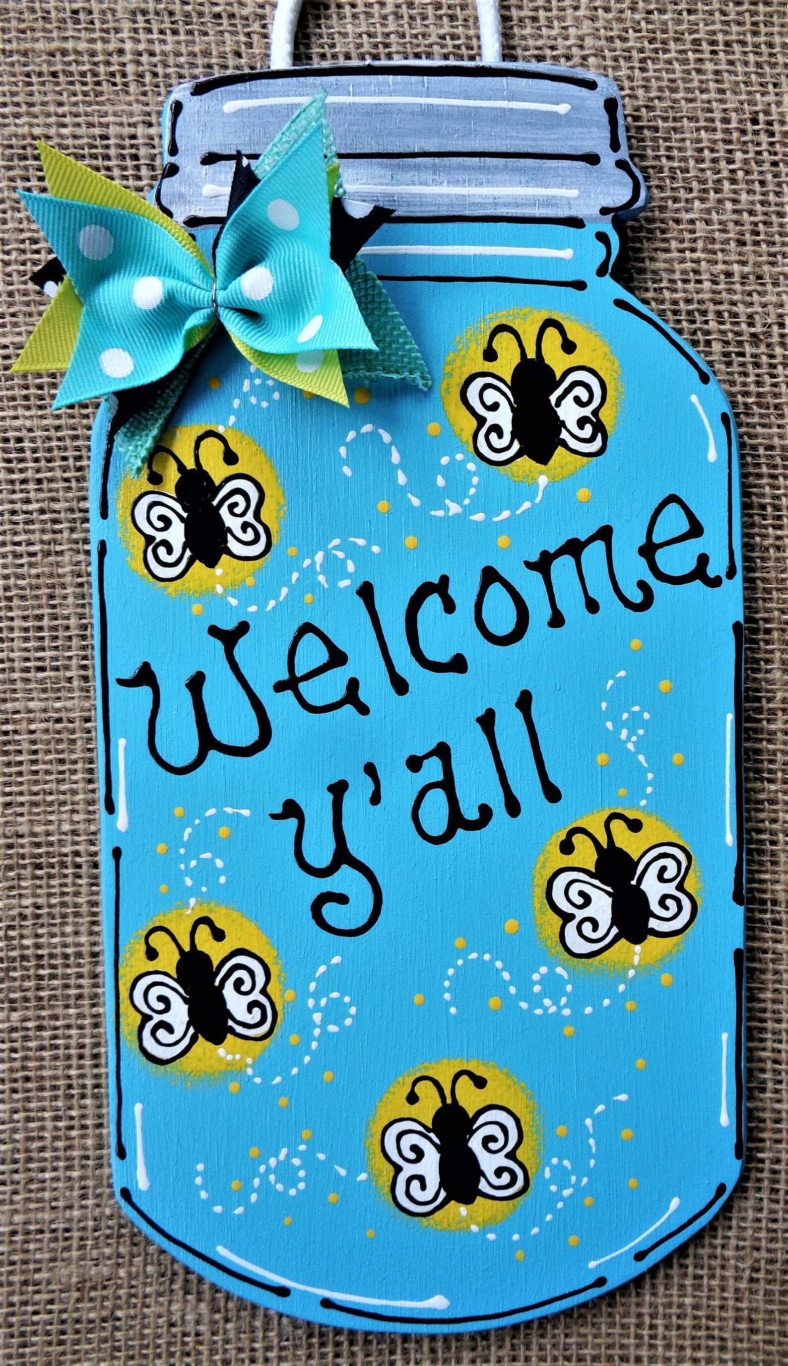 Welcome Y'all FIREFLY MASON JAR Fireflies Sign Hanging | Etsy