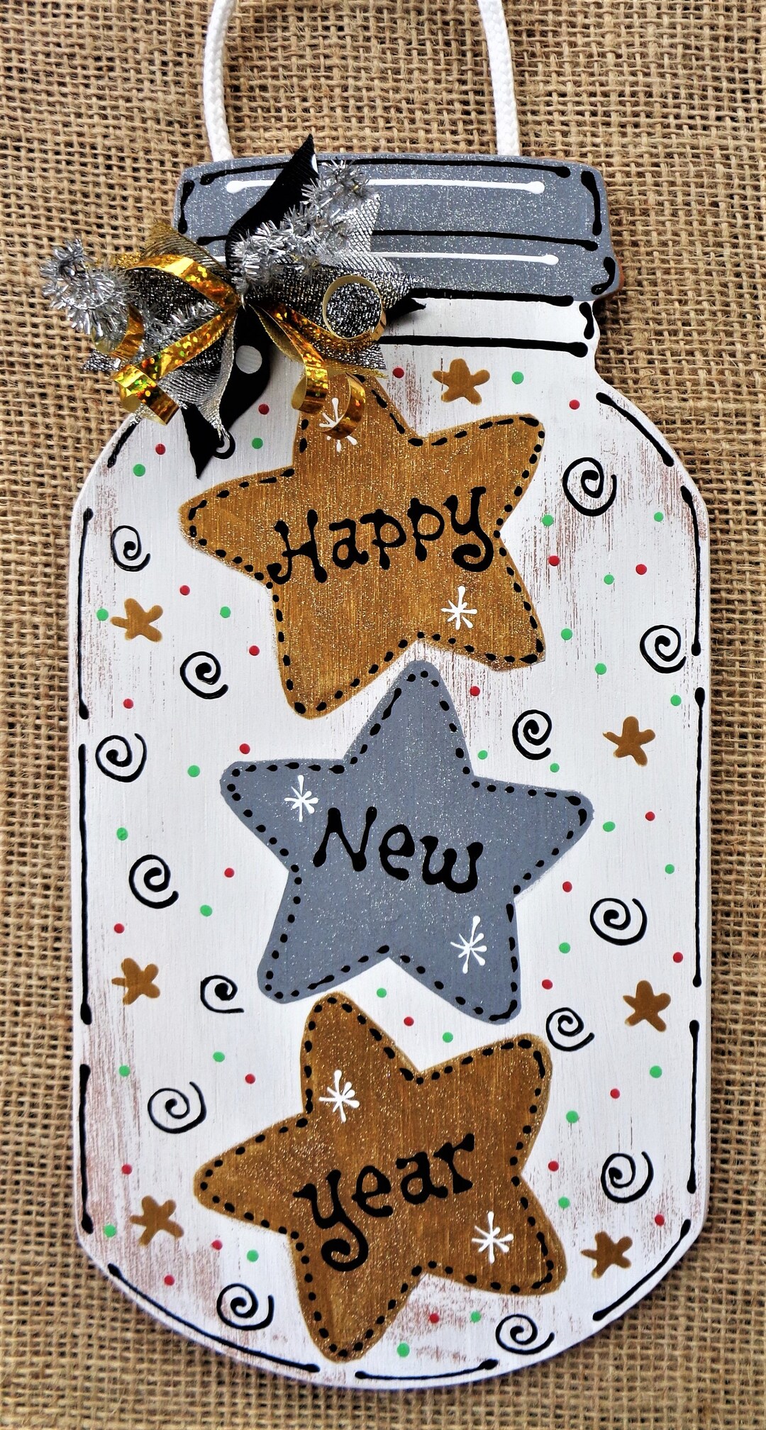 Glittered HAPPY NEW YEAR Mason Jar Sign Family Wall Art Door Hanger ...