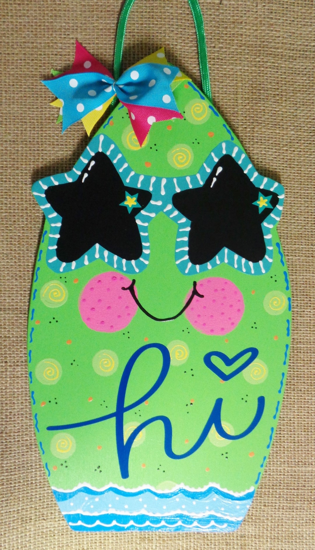 Hi! SURFBOARD SIGN Deck Patio Pool Wall Art Door Plaque Backyard Tiki ...