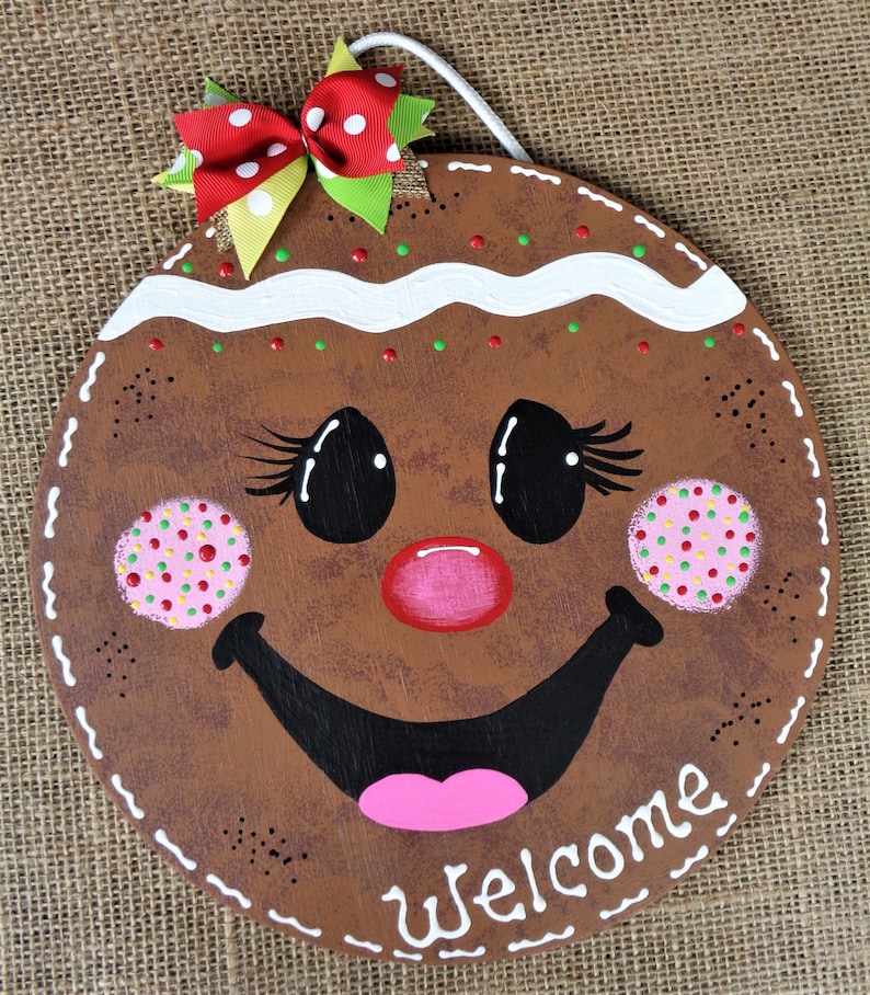 GINGERBREAD Face CIRCLE SIGN Wall Door Winter Christmas Plaque - Etsy