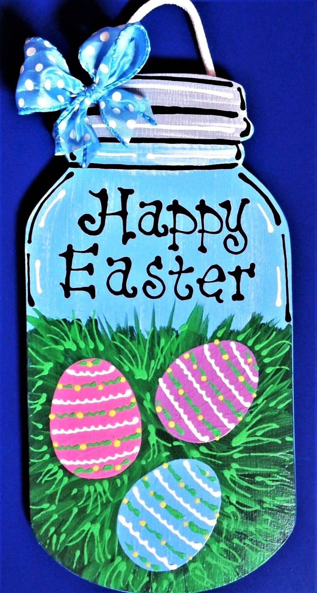 HAPPY EASTER Mason Jar Sign Wall Door Hanger Hanging Plaque Holiday ...