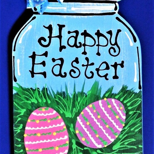 Glittered HAPPY EASTER Wood Mason Jar Sign Wall Door Hanger - Etsy