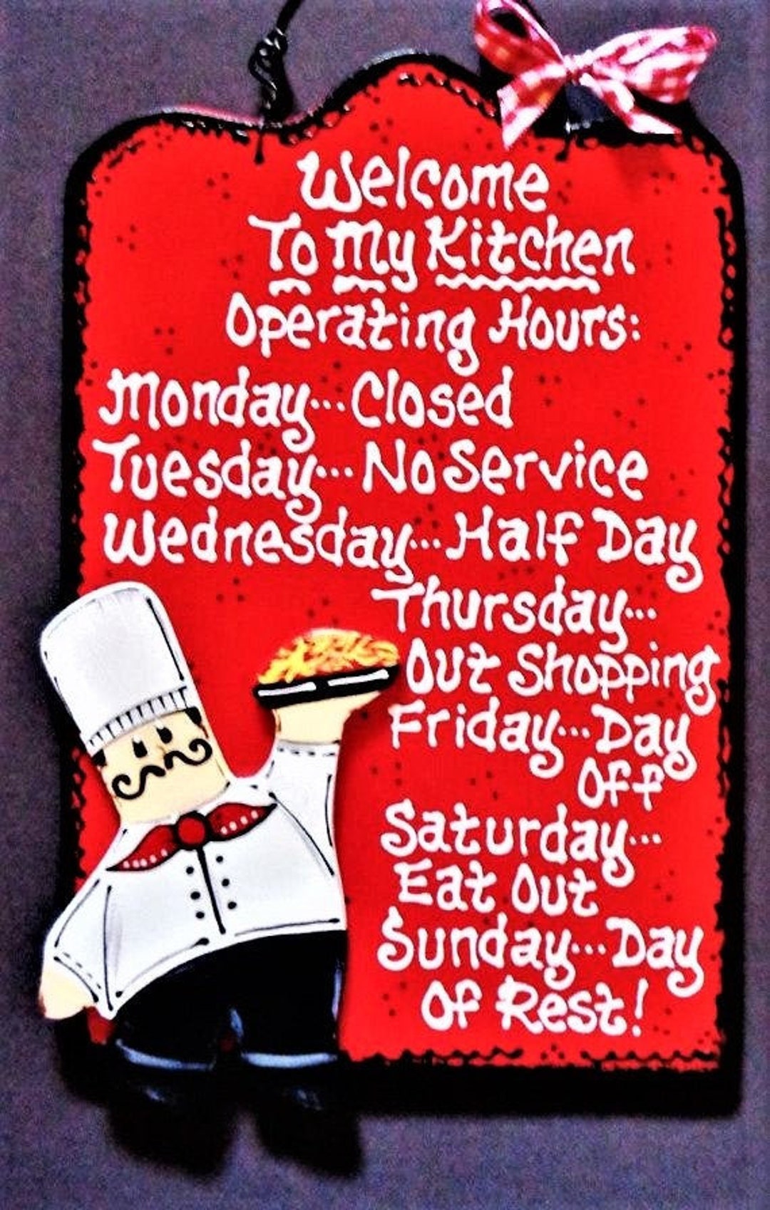 FAT CHEF Kitchen Operating Hours SIGN Plaque Wood Wall Bistro Style ...