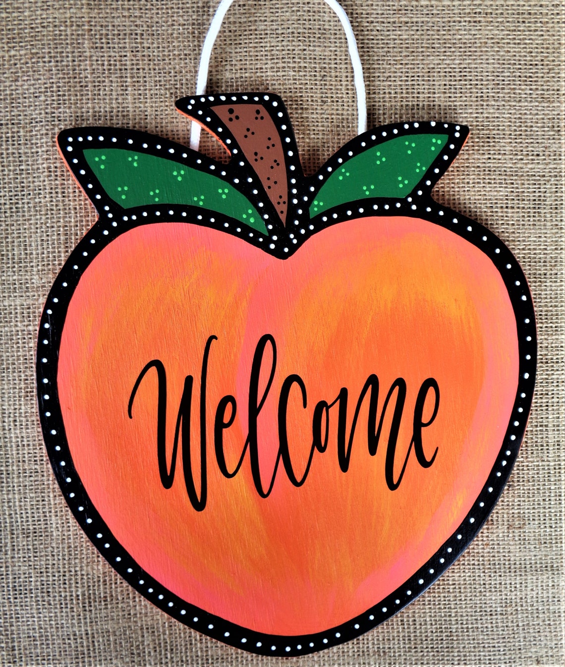 WELCOME PEACH SIGN Wall Art Door Hanger Plaque Pool Backyard Porch Deck ...