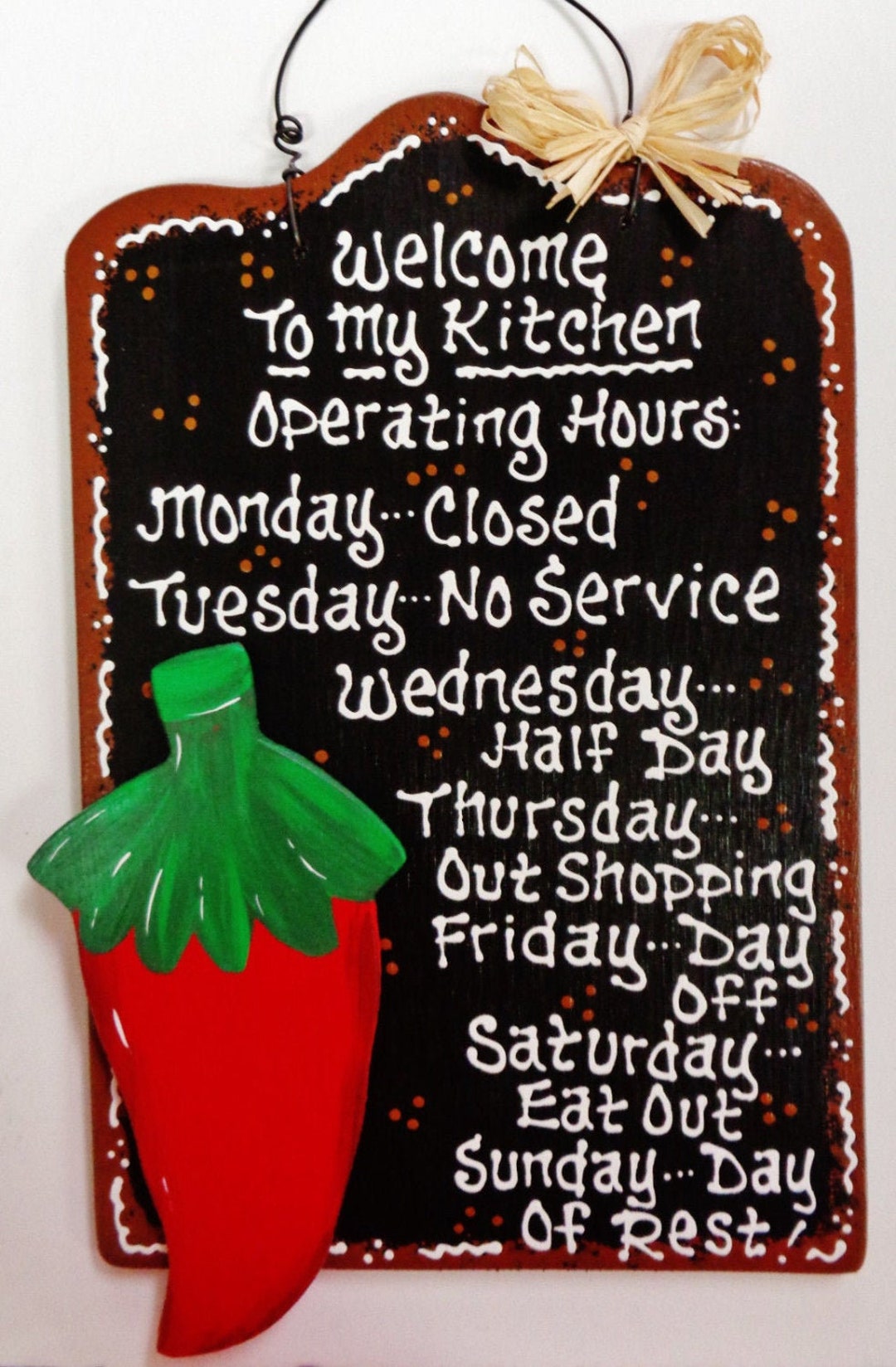 Red Chili Pepper OVERLAY Kitchen Operating Hours SIGN Plaque Country ...