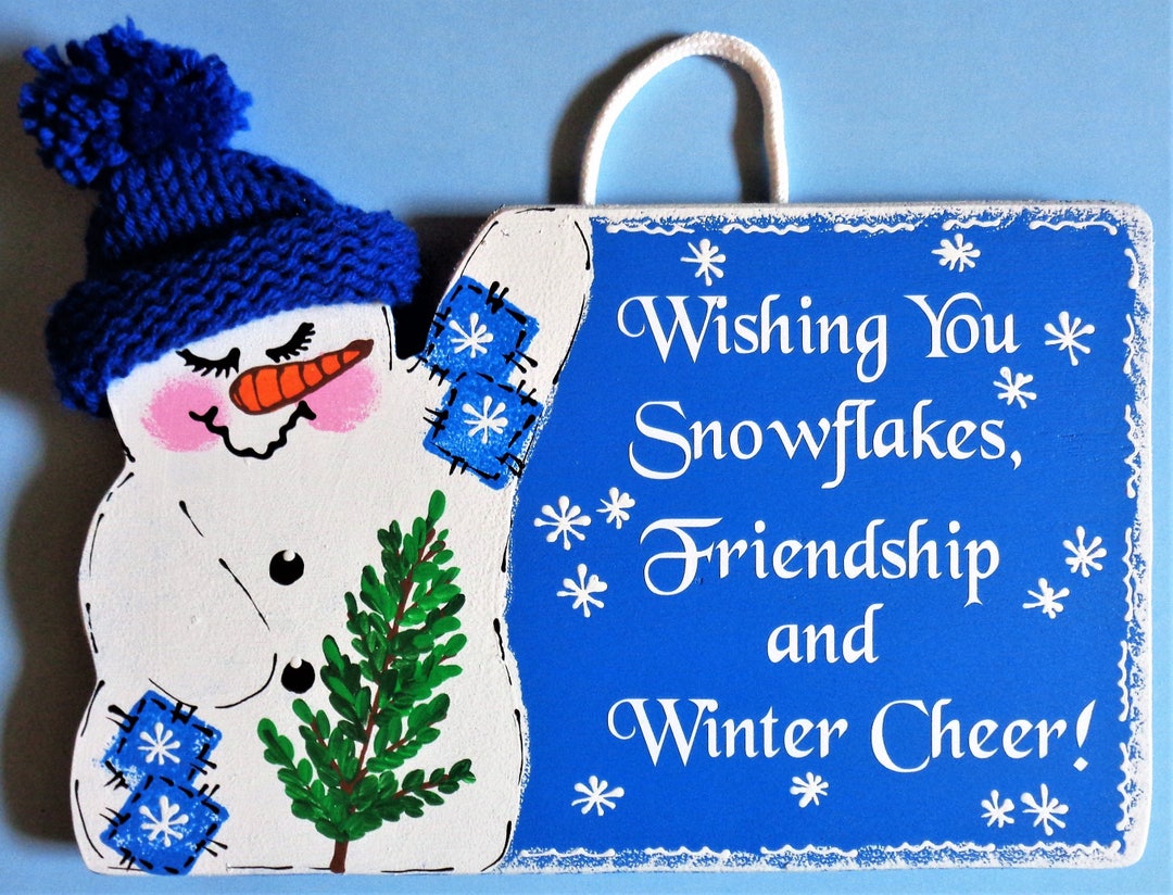 SNOWMAN Snowflakes Friendship Winter Cheer SIGN Wall Door Hanger ...