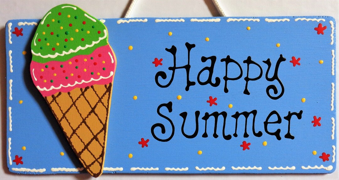 ICE CREAM CONE Happy Summer Sign Wall Hanging Plaque Home Deck Backyard ...