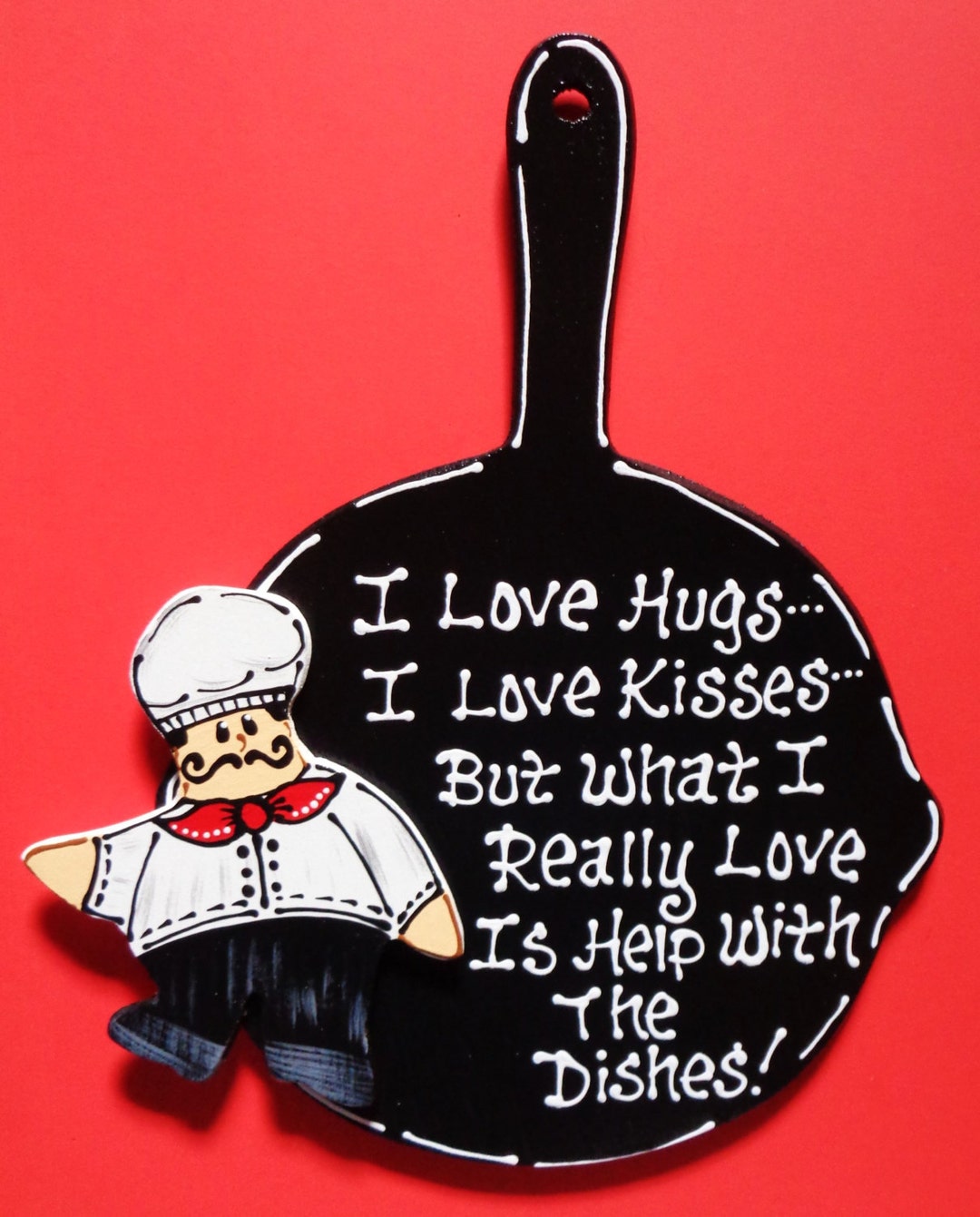 FAT CHEF SKILLET Kitchen Sign Hugs/kisses/dishes Bistro Style Cucina ...