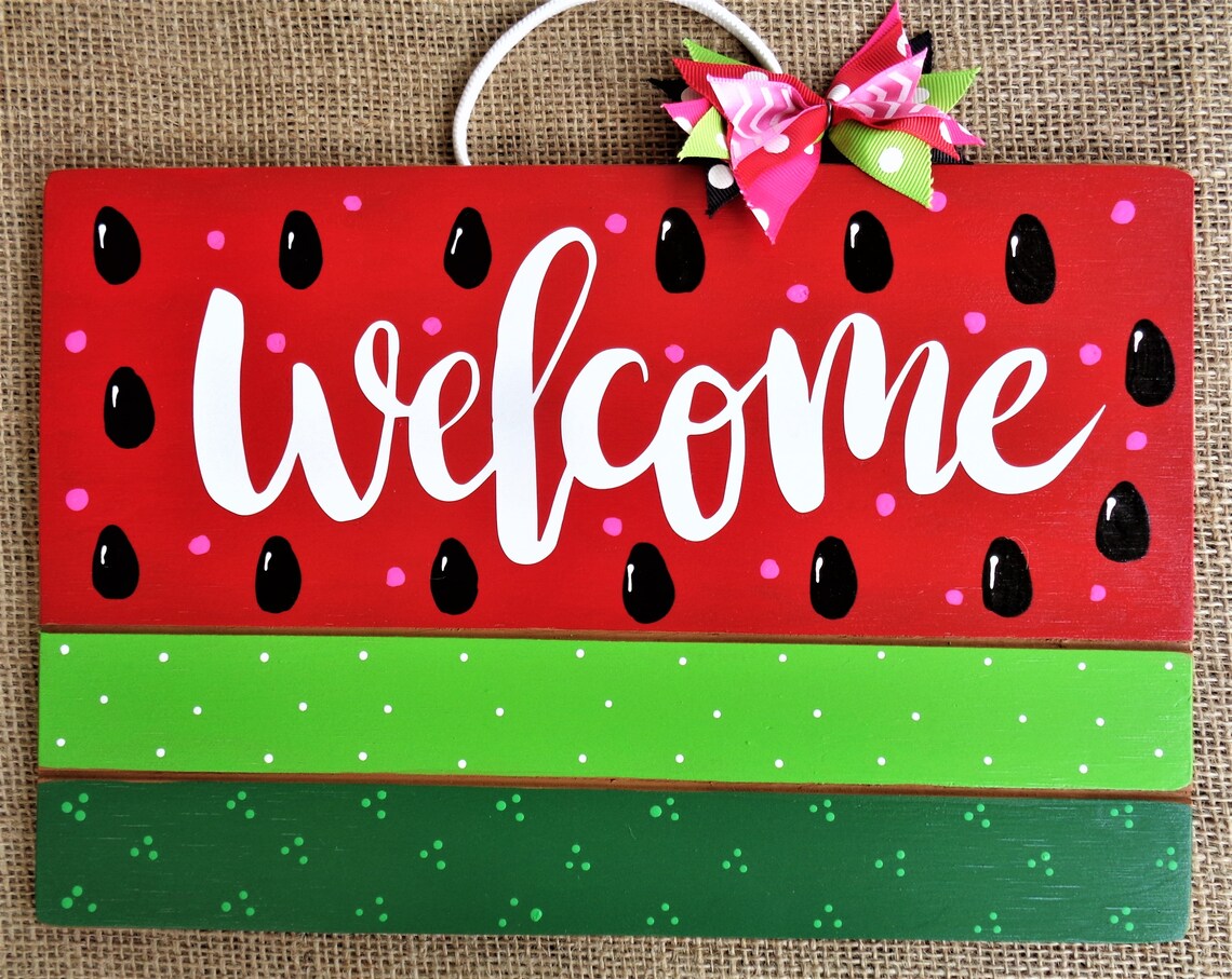 WELCOME WATERMELON SIGN Wall Art Door Hanger Plaque Pool | Etsy