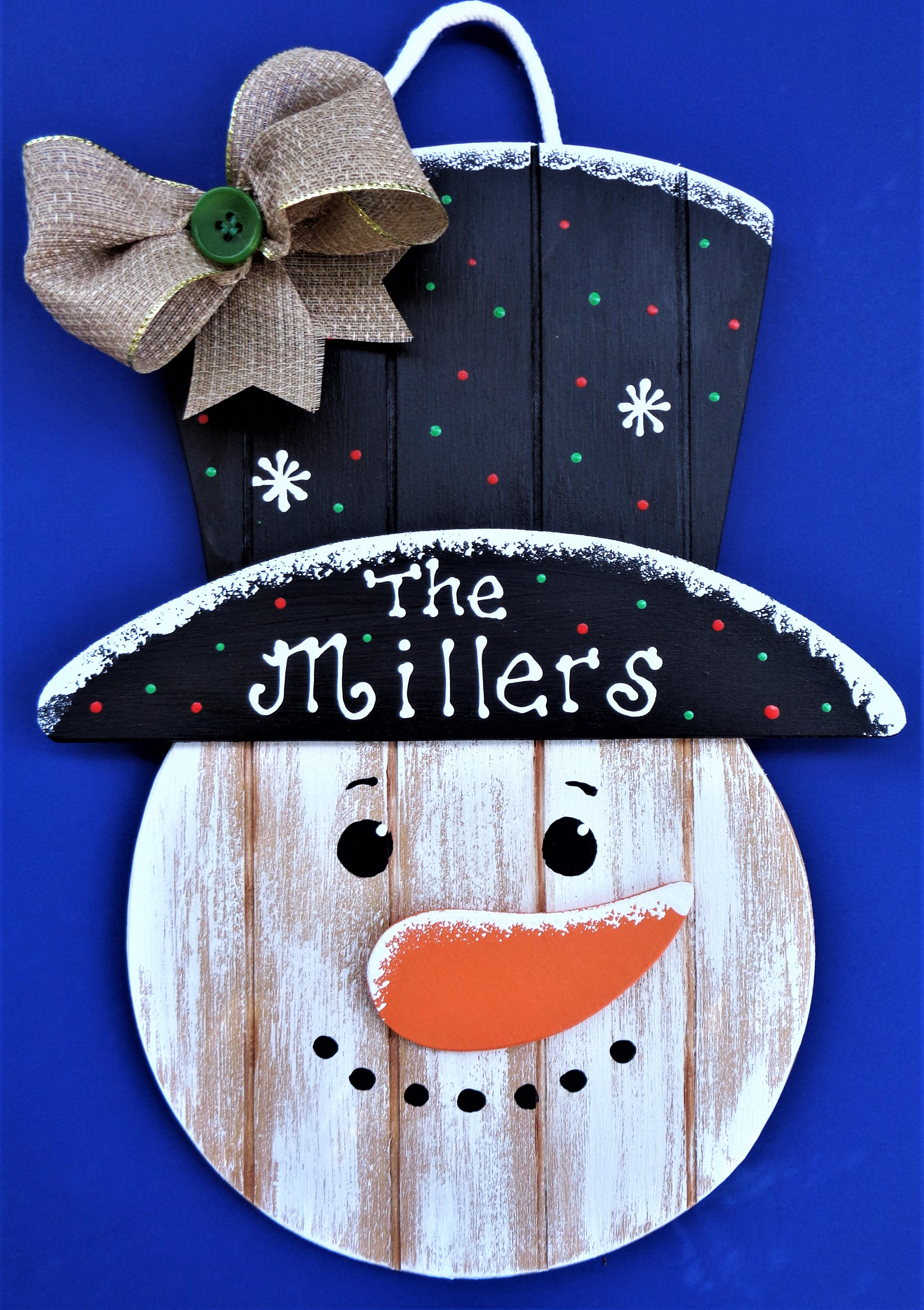 Personalized Name SNOWMAN SIGN Grooved Wood Hanging Hanger | Etsy