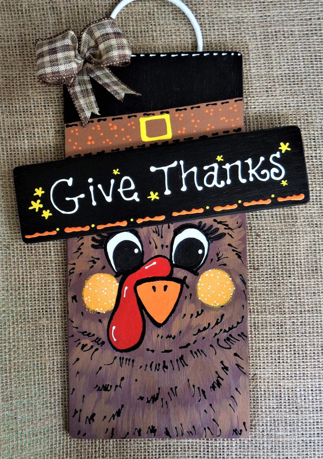 Give Thanks TURKEY SIGN Thanksgiving Holiday Wall Door Wood Plaque ...