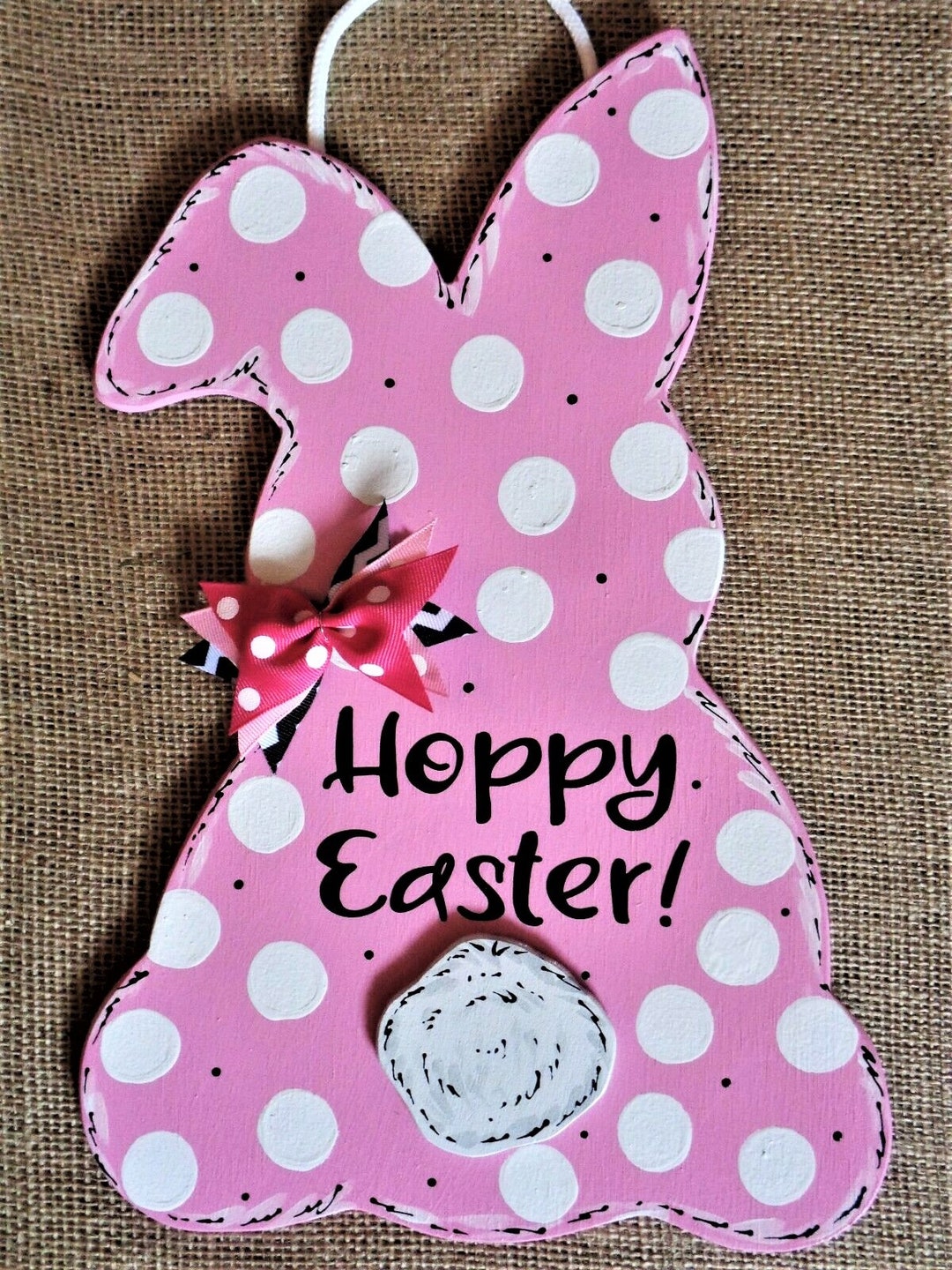 HOPPY EASTER RABBIT Wall Art Door Sign Hanger Hanging Bunny Plaque ...